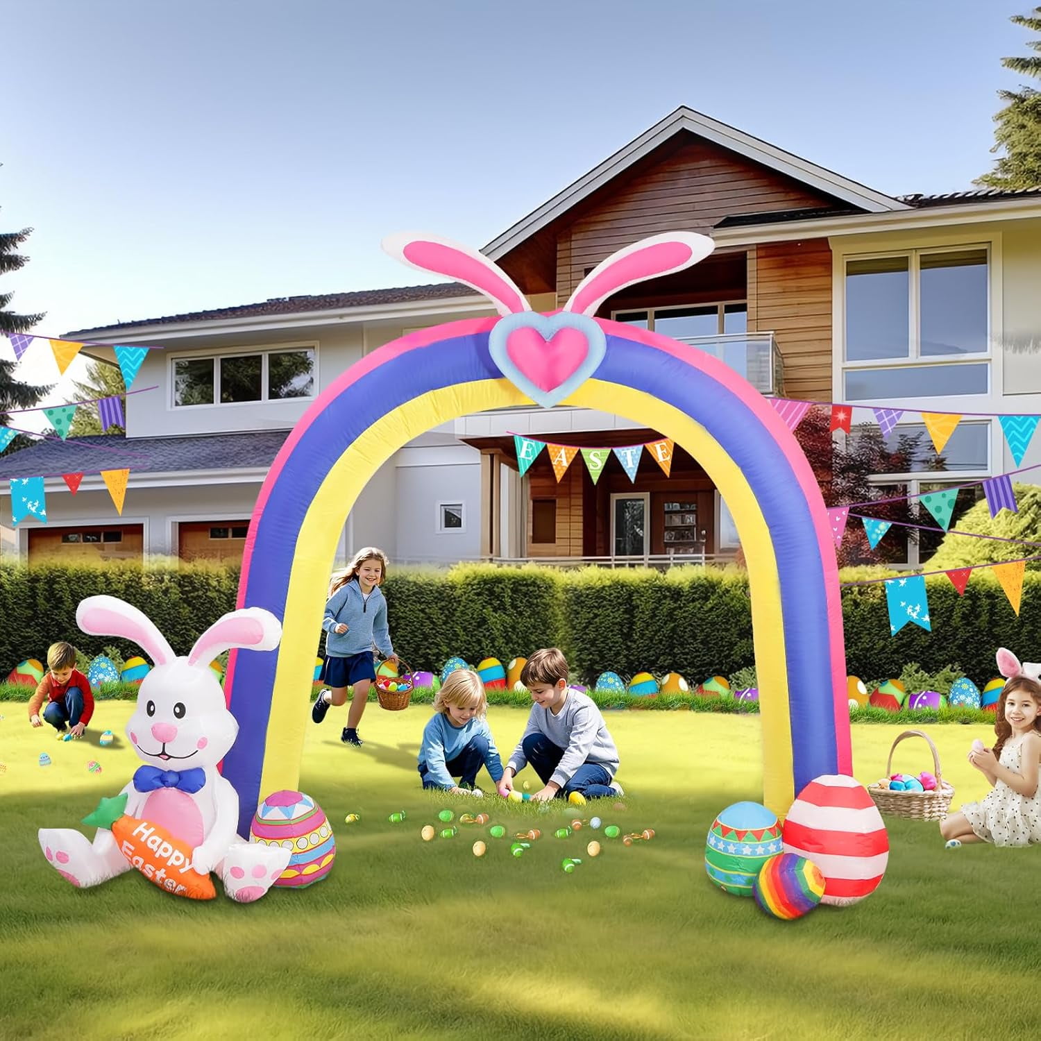 10FT Easter Inflatables Decorations Arch with Easter Bunny and Easter ...