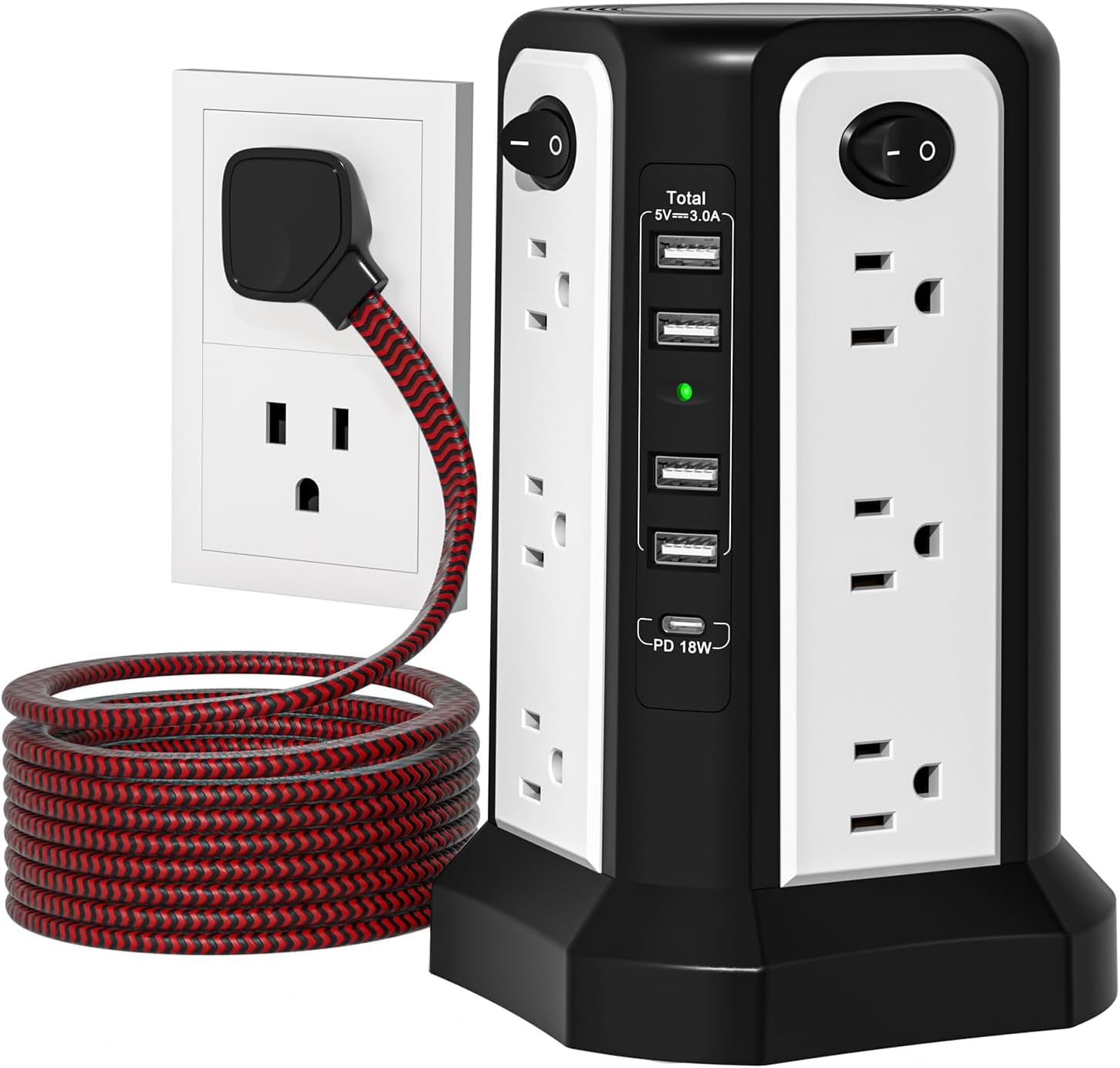 10FT Extension Cord with Multiple Outlets| Surge Protector Power Strip ...