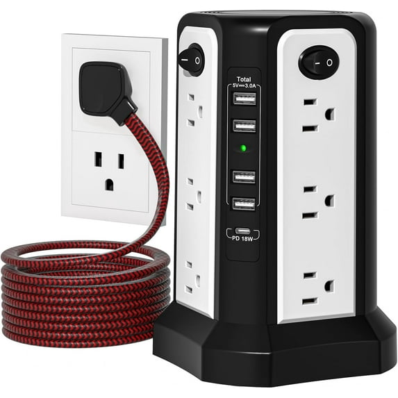 10FT Extension Cord with Multiple Outlets| Surge Protector Power Strip ...