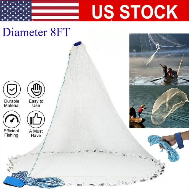 8FT Fishing Cast Net Bait Easy Throw Hand Cast Strong Nylon Mesh ...