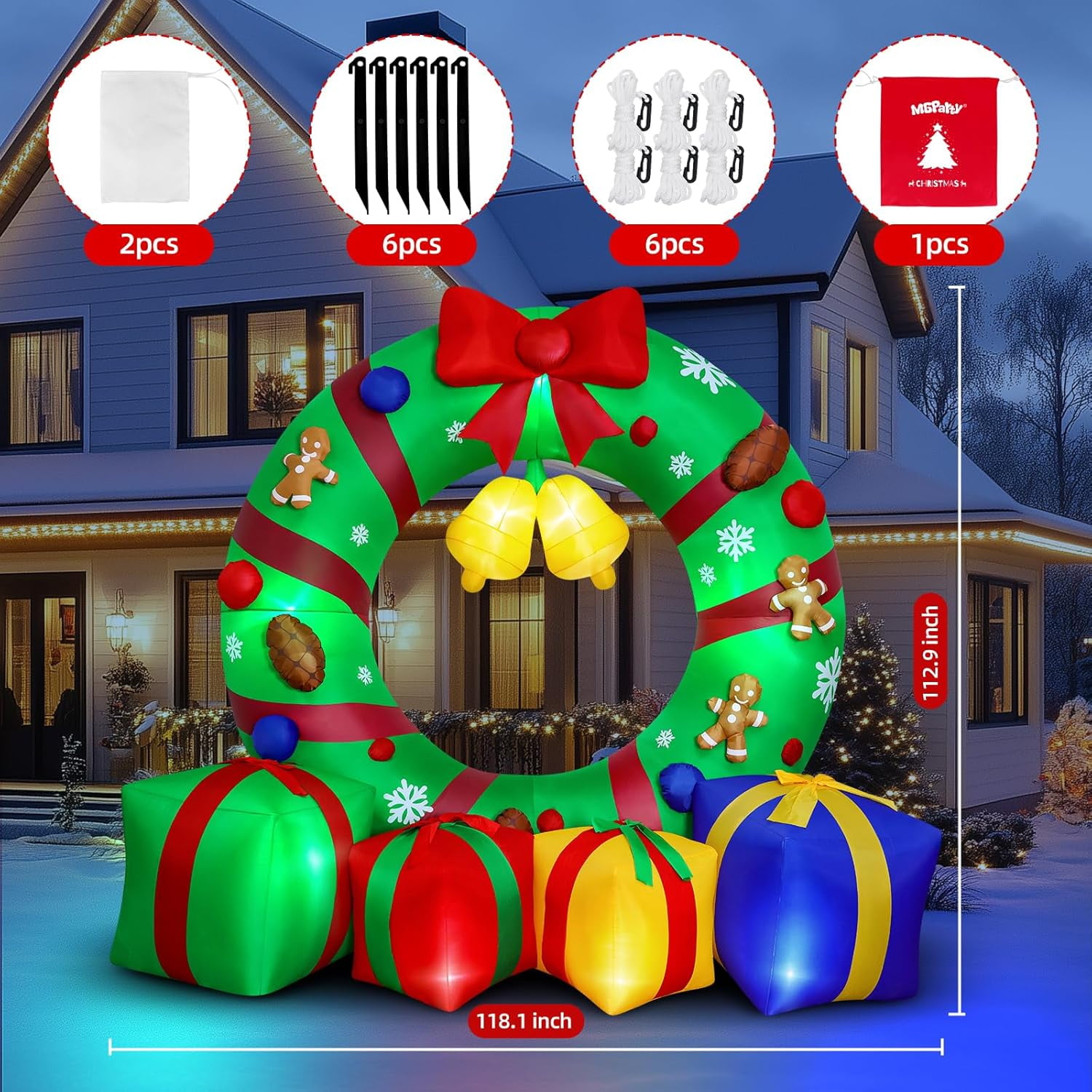 10FT Giant Inflatable Christmas Wreath Outdoor Decor Blow Up Xmas ...