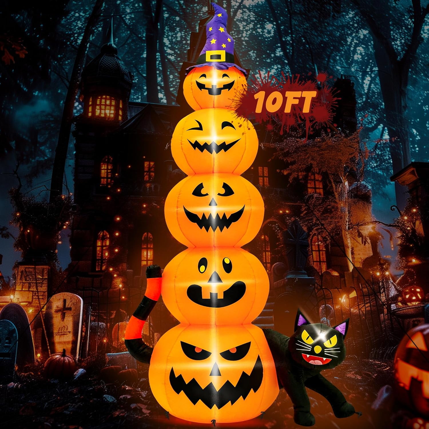 10FT Halloween Inflatables, Scary Stacked Pumpkin Inflatables with ...