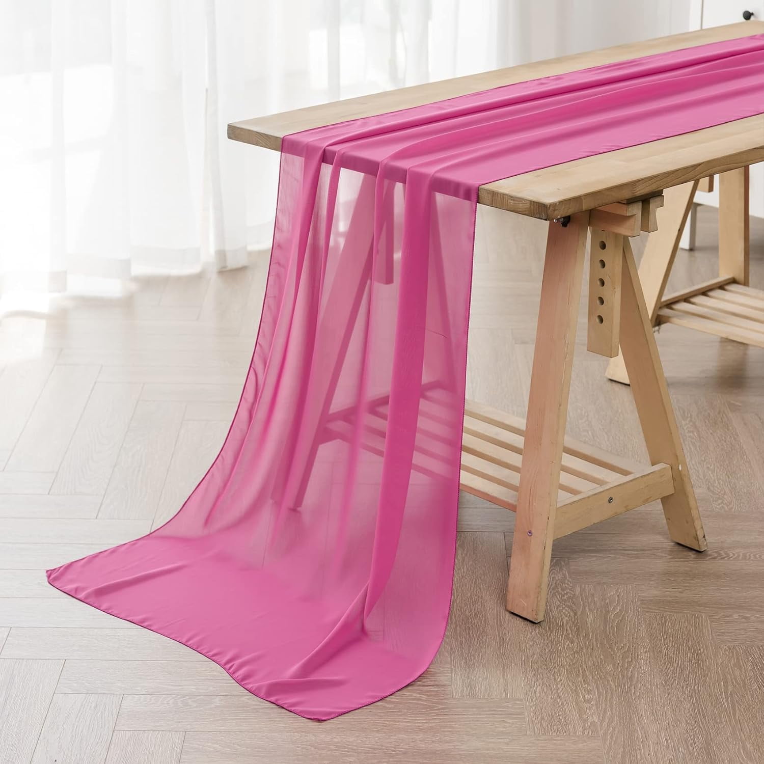 10FT Hot Pink Chiffon Table Runner 12x118 Inches for Wedding Reception ...