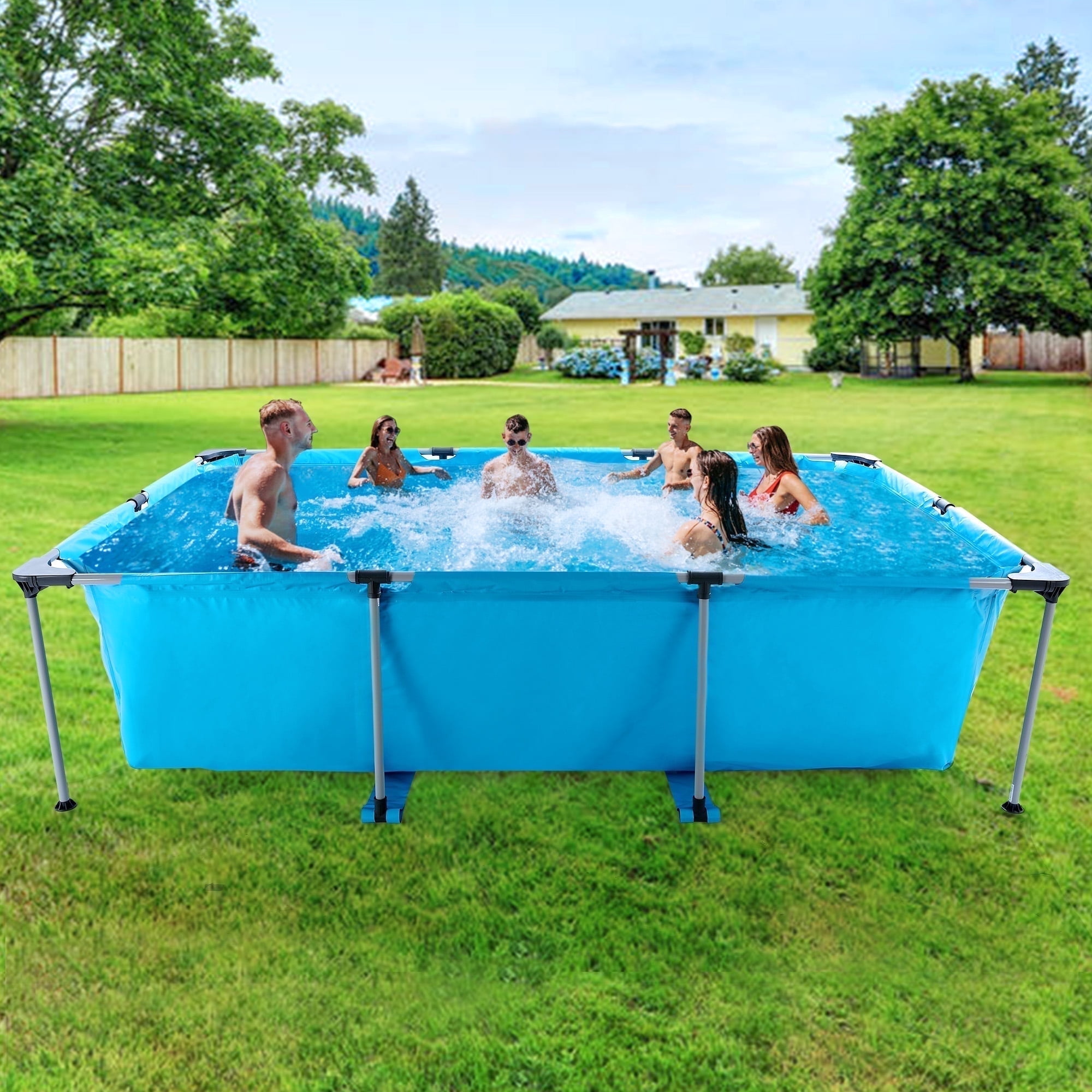 10FT Large Swimming Pool Framed Rectangle Above Ground Durable Easy to ...