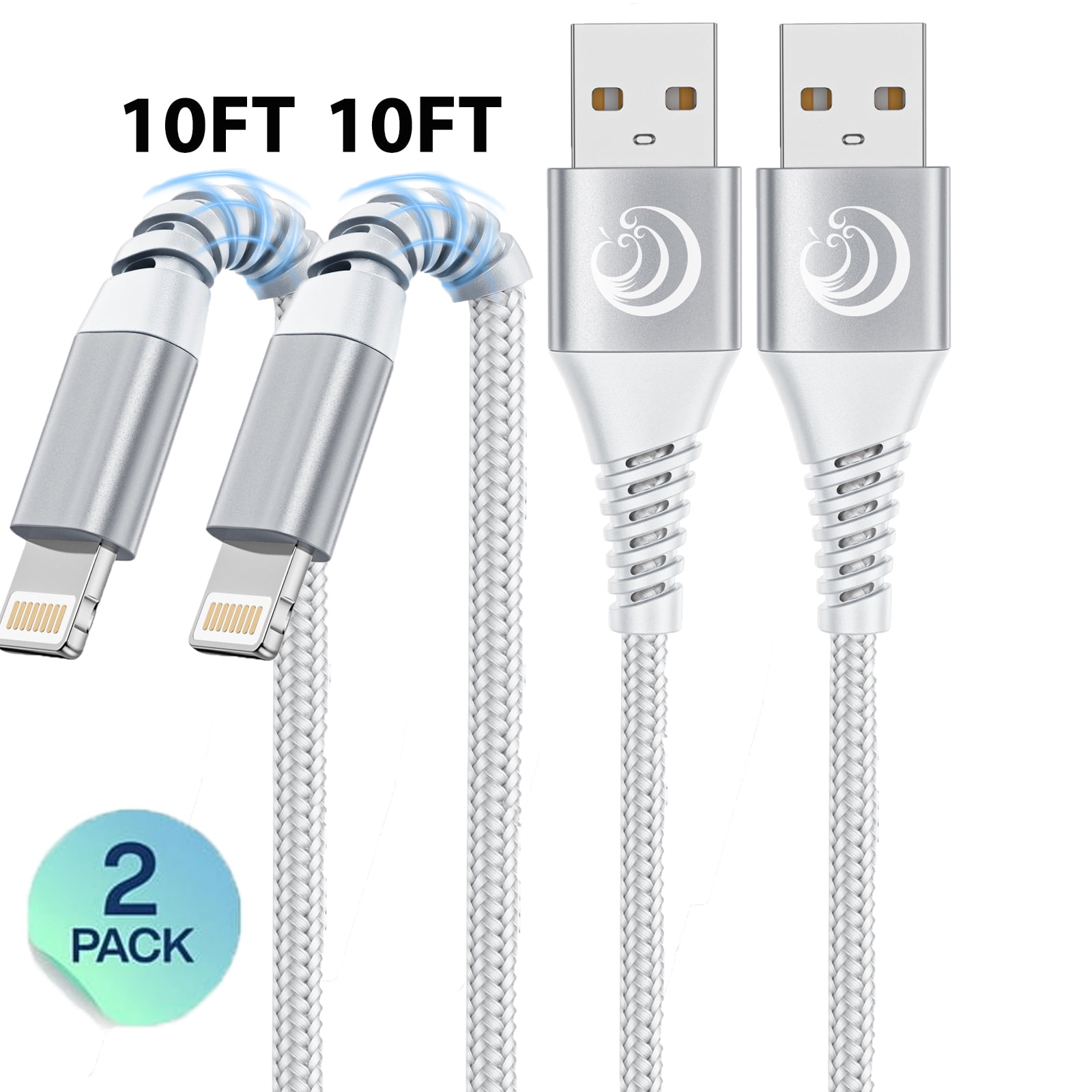 XUDUO 10FT MFI Certified Lightning Charger, 2 Pack for iPhone 14/13/12 ...