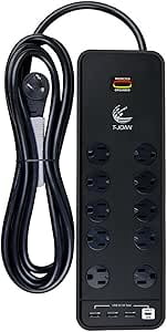 10FT Long Surge Protector Power Strip,10 Outlets and 4 USB Ports/1 C ...