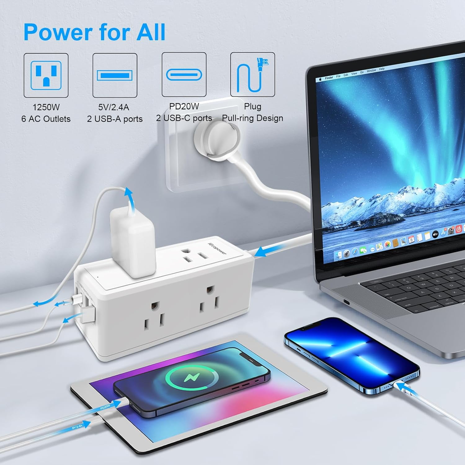 10FT Long Surge Protector Power Strip with 6 AC Outlets and 4 USB Ports ...