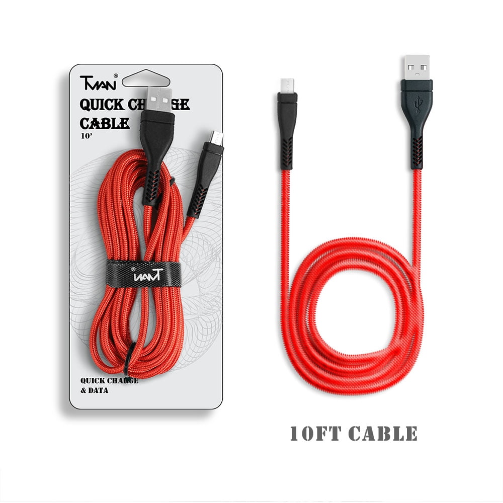 10FT Nylon Braided Micro USB 2.0 High Speed Data Sync Cord for Xbox One ...