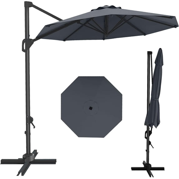 10FT Offset Cantilever Umbrella with Base Windproof 360 Rotation UP50 ...