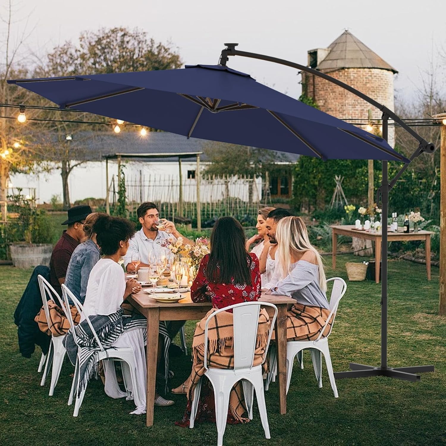 10FT Offset Patio Umbrella with 0-45° Tilt & Wind Vent, 8 Ribs ...