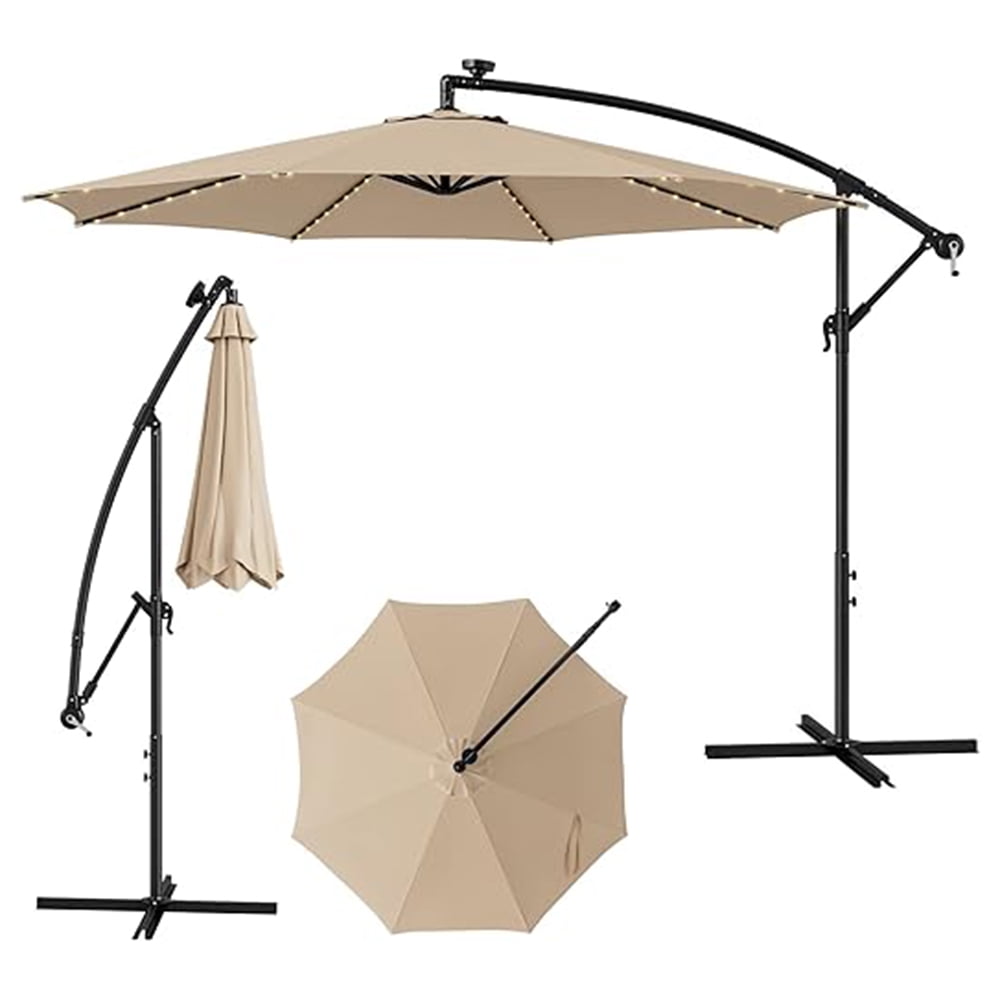 10FT Offset Patio Umbrella, Cantilever Umbrella with Solar Lights ...