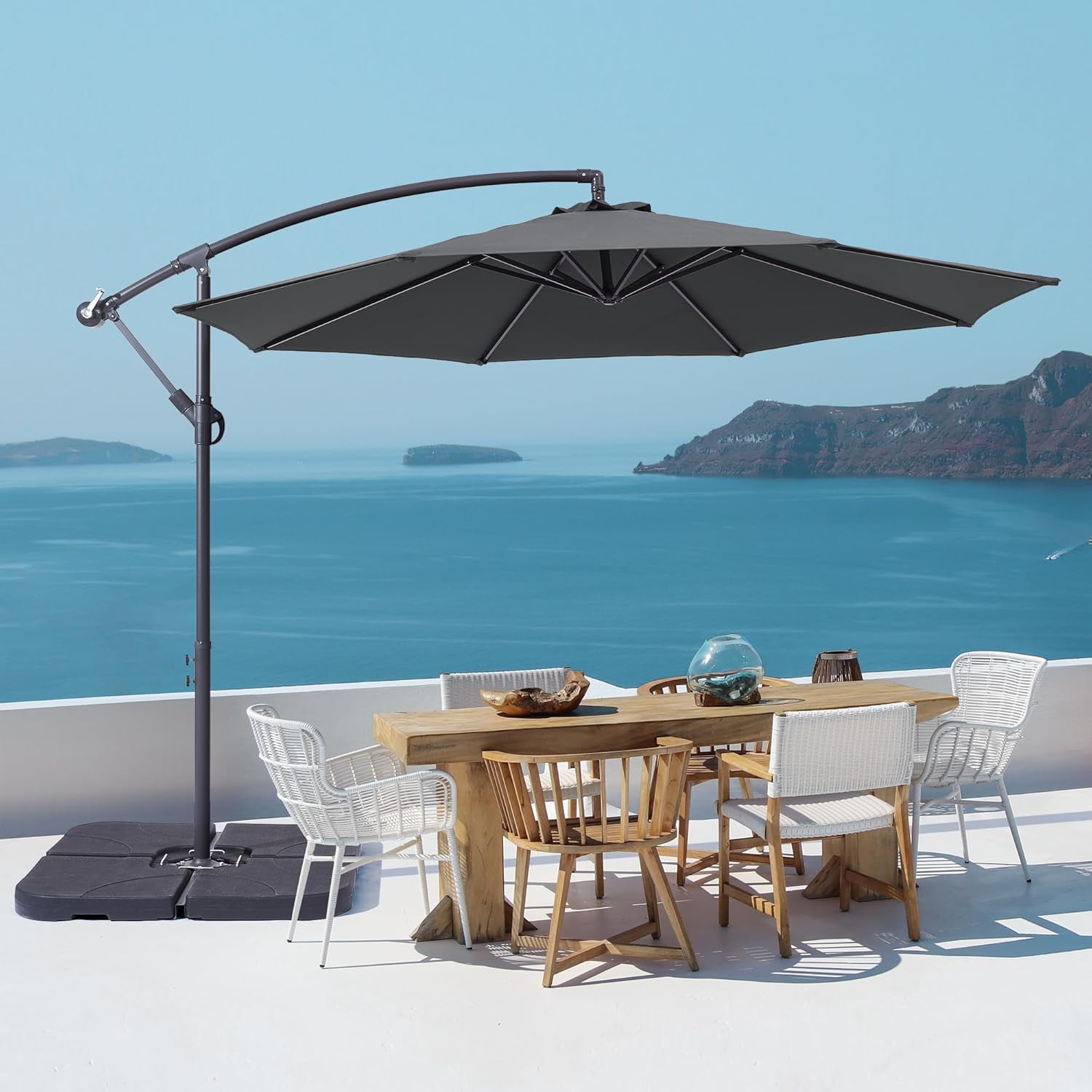 10FT Offset Patio Umbrella With Crossed Base, Cantilever Umbrella ...