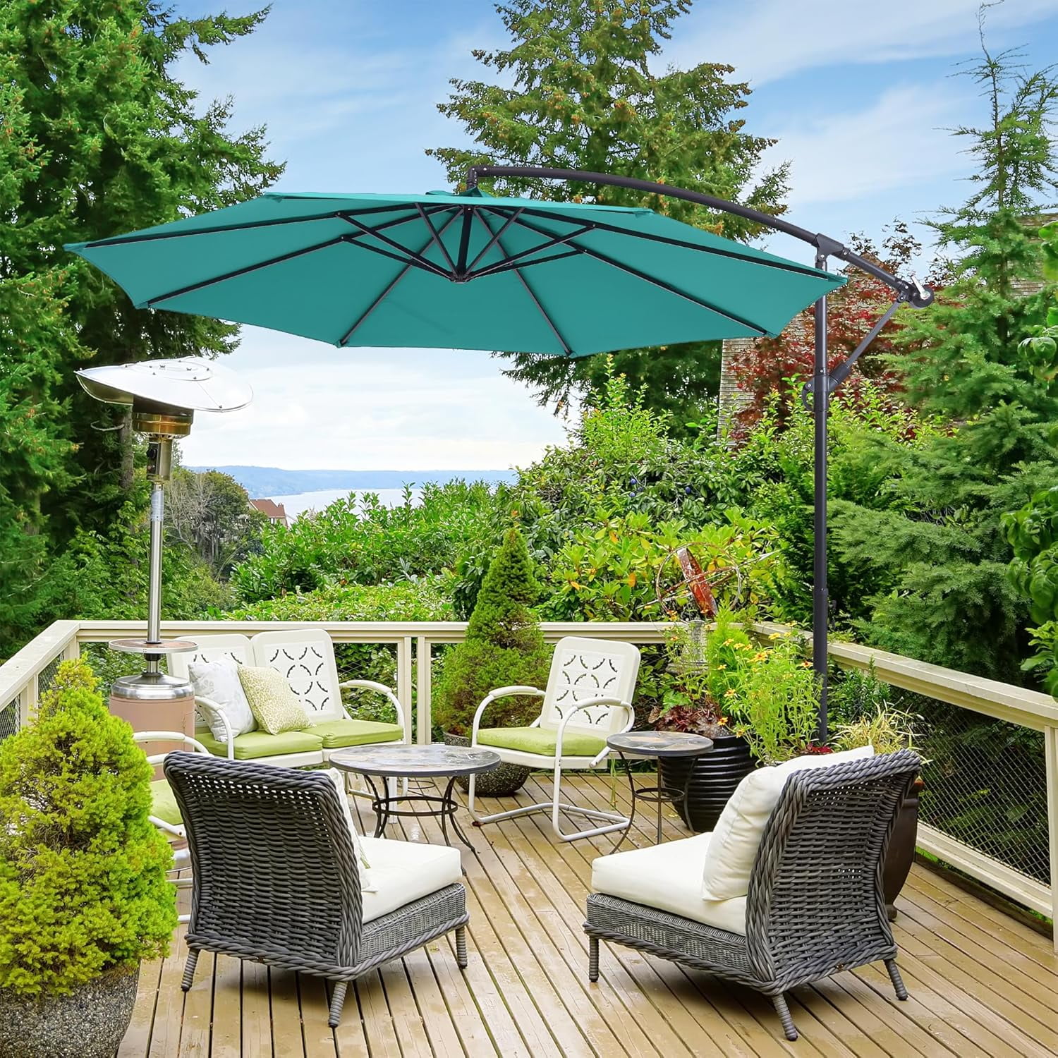 10FT Offset Patio Umbrella With Crossed Base, Cantilever Umbrella ...