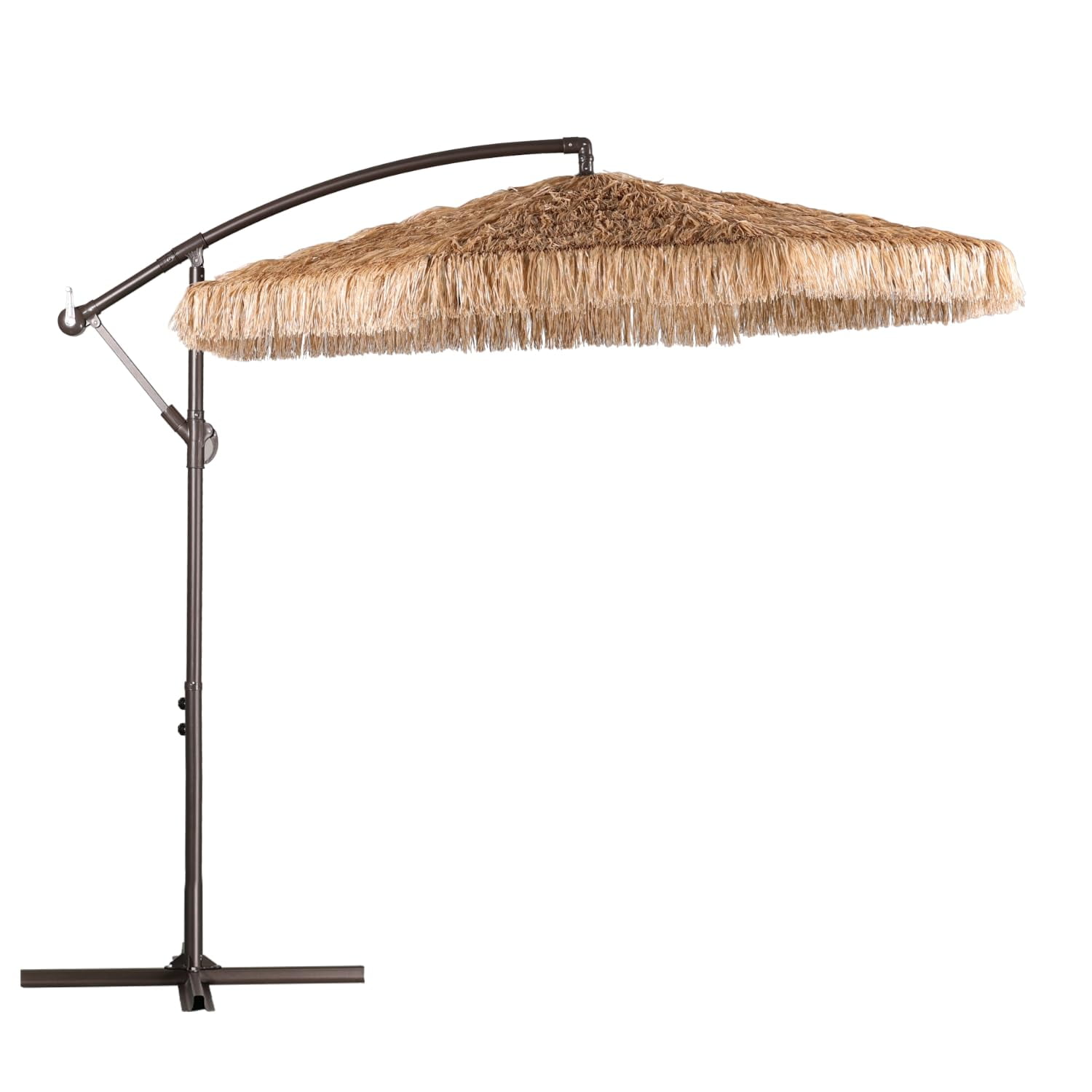 10FT Offset Patio Umbrella Hand Push Tilt Mechanism, Natural Straw ...
