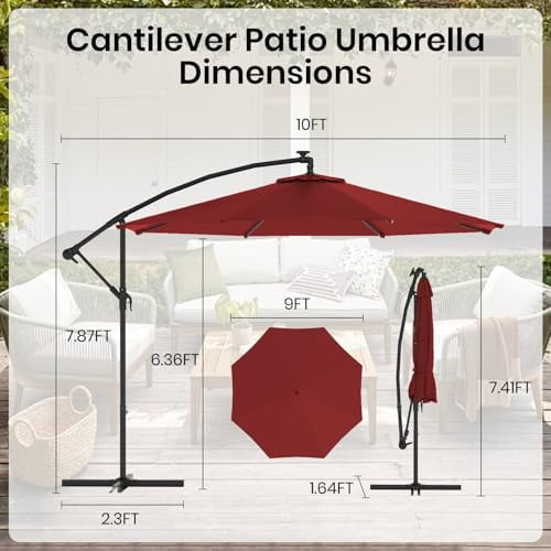10FT Offset Patio Umbrella Hanging Cantilever Umbrella Outdoor Sun ...