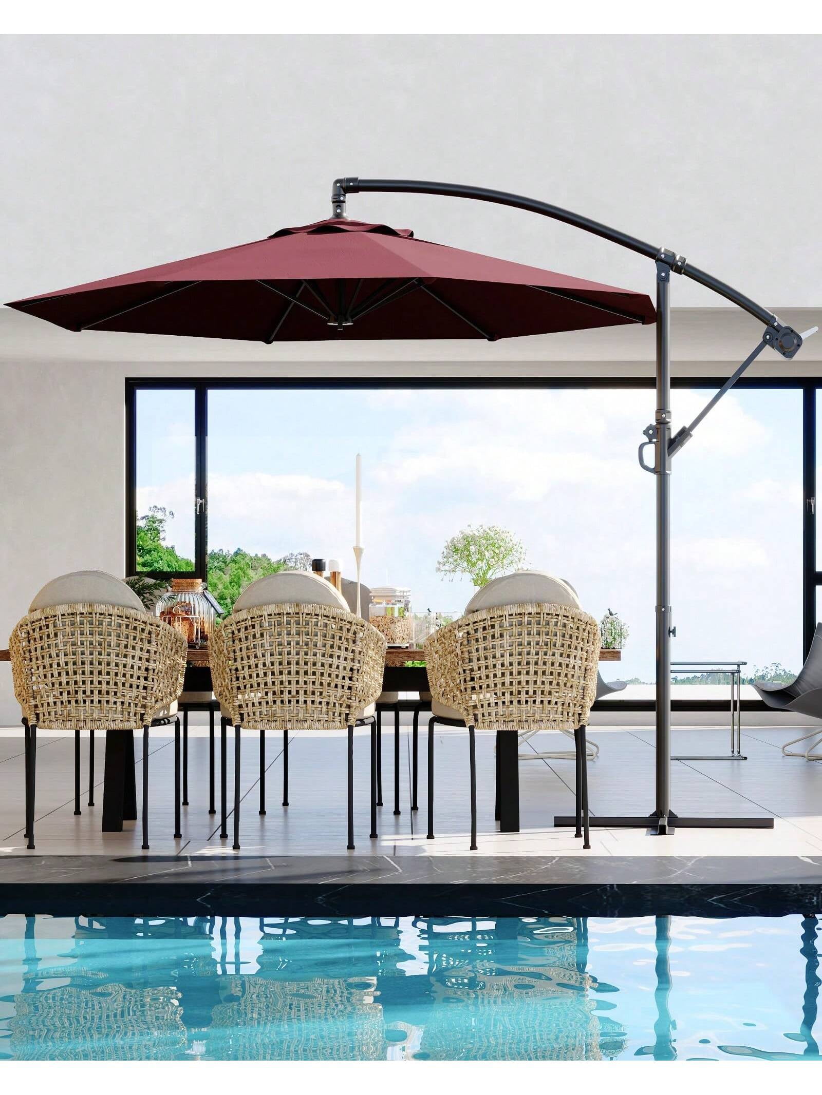 10FT Outdoor Offset Umbrella With Cross Base,Fade Resistant Canopy ...