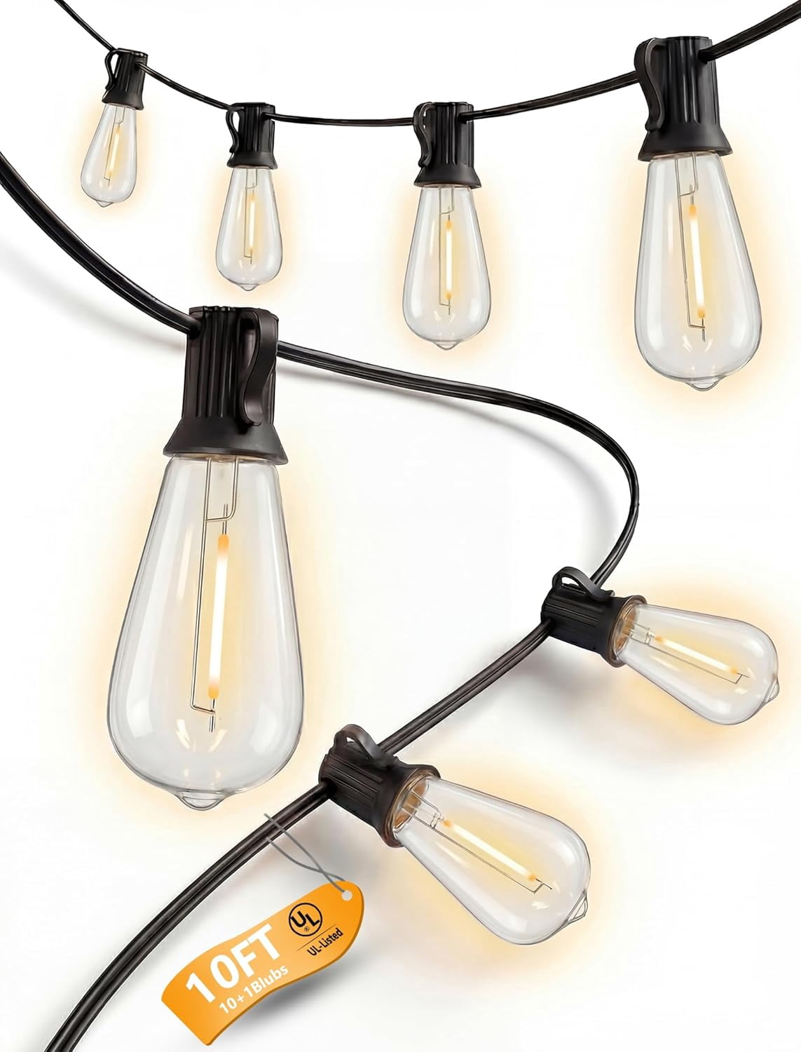 10FT Outdoor String Lights, 10 ST40 Edison LED Patio Lights - Walmart.com