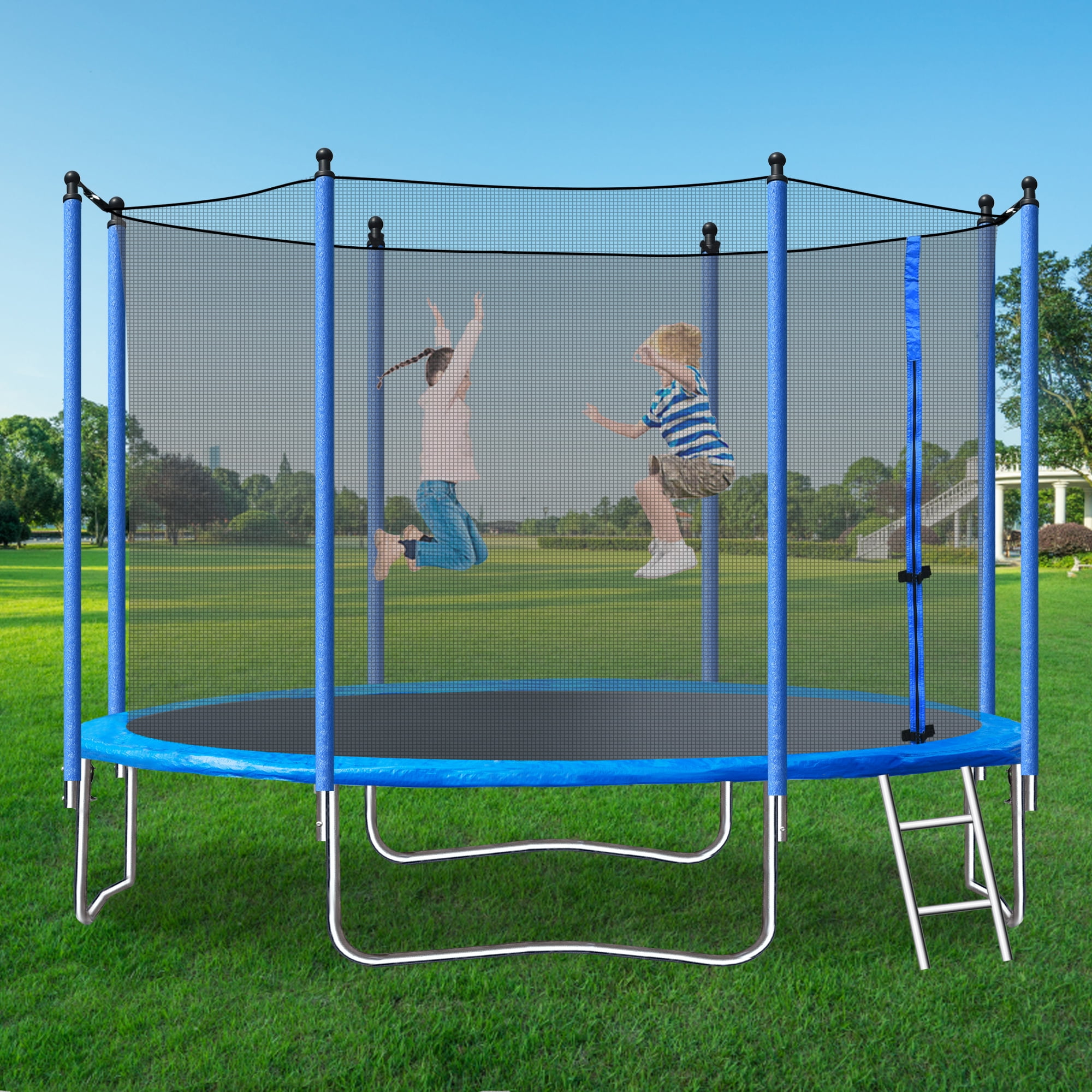 10FT Outdoor Trampoline with Safety Enclosure, Steel Tube Frame, Ladder ...