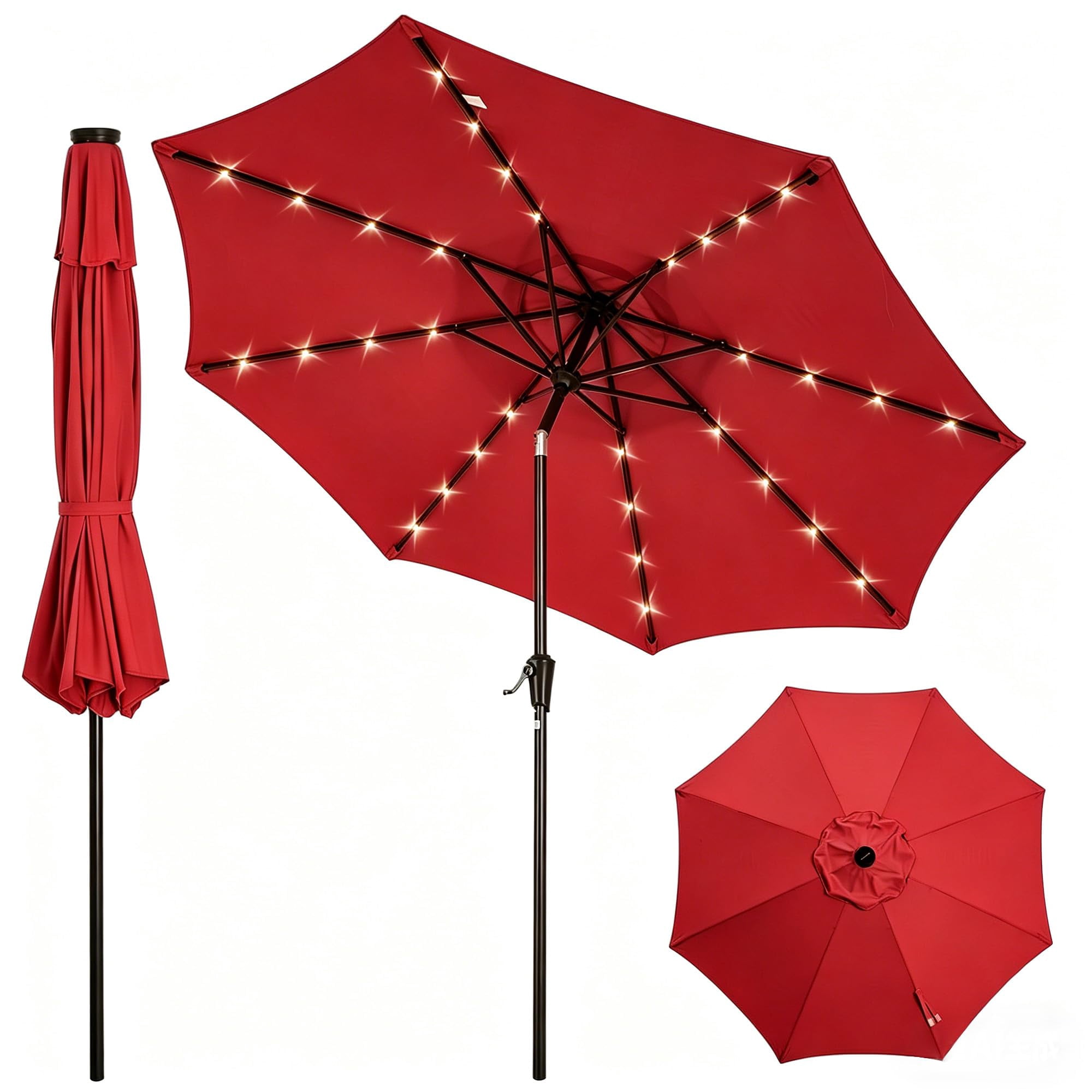 10FT Patio Umbrella with 32 Solar LED Lights, Outdoor Table Market ...