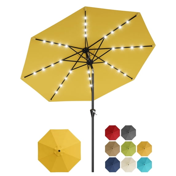 10FT Patio Umbrella with Solar Lights 8 Sturdy Ribs Outdoor Table ...