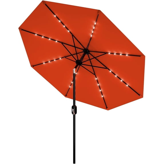 10FT Patio Umbrella with Solar Lights Tilt and Crank 8 Ribs Waterproof ...