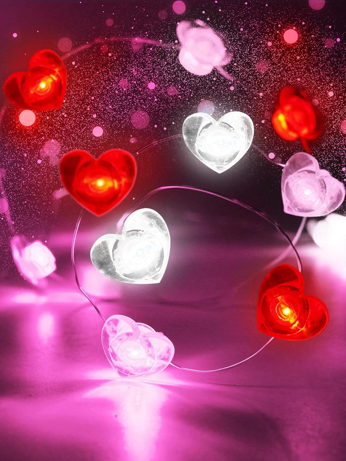 10FT Pink Heart Fairy Lights Battery Operated with Timer for Mothers ...