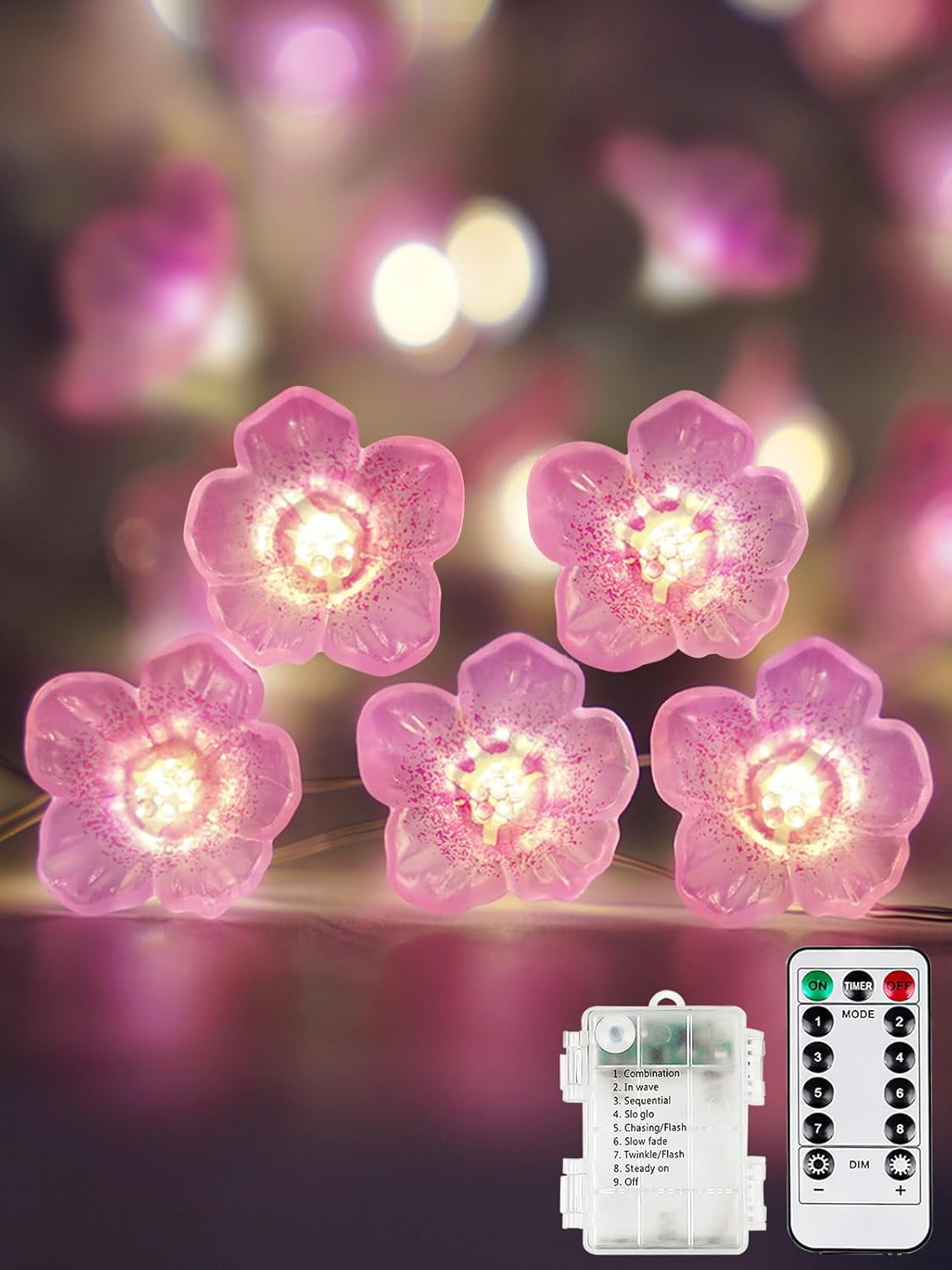 10FT Pink Heart Fairy Lights Battery Operated with Timer for Mothers ...