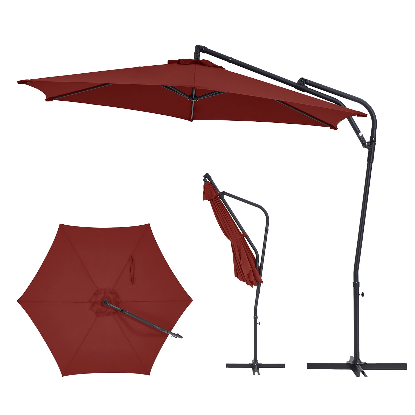 10FT Red Offset Cantilever Hanging Patio Umbrella, Infinite Tilt UV ...