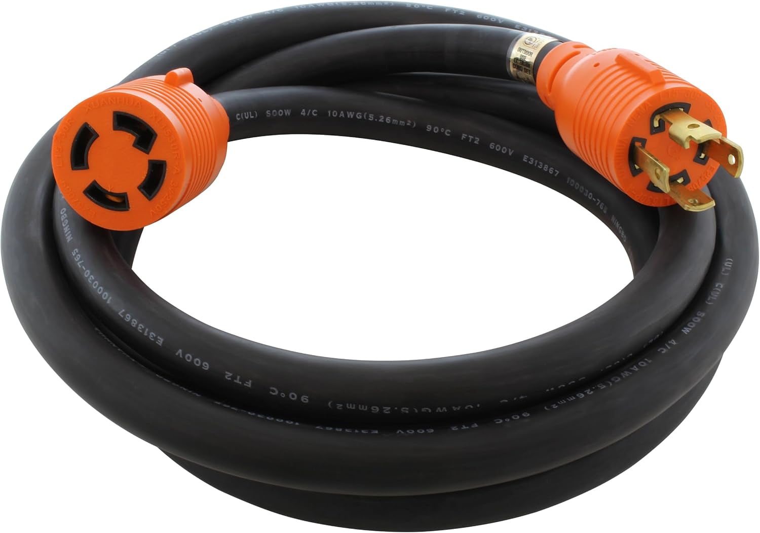 10FT SOOW 10/4 NEMA L15-30 30A 3-Phase 250V Industrial Rubber Extension ...