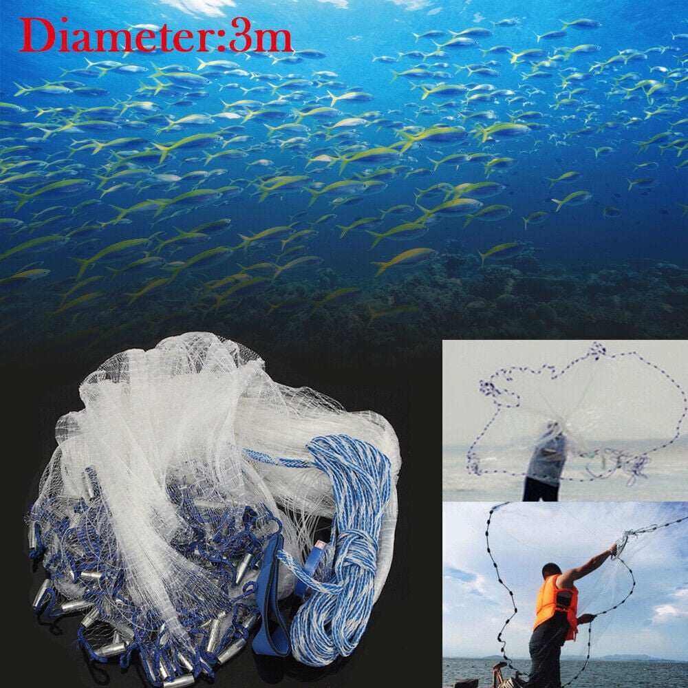 10FT Saltwater Fishing Cast Net for Bait Trap Height Easy Throw ...
