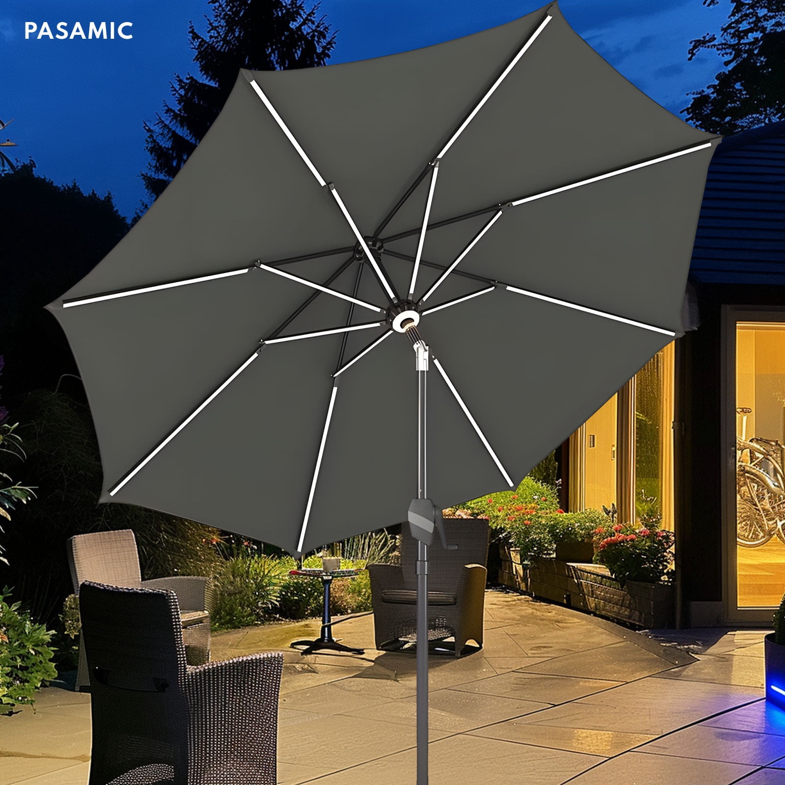 10FT Solar LED Patio Umbrella Market Table Umbrella, 16 LED Strip ...