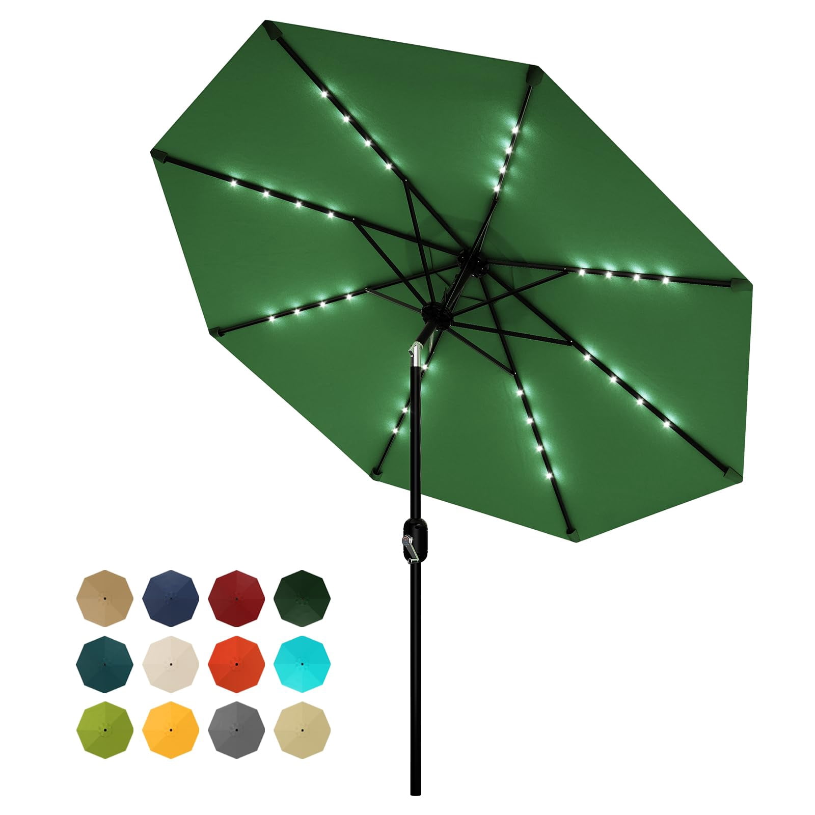 10FT Solar LED Patio Umbrella, Waterproof UPF Polyester Canopy, 1.5 ...