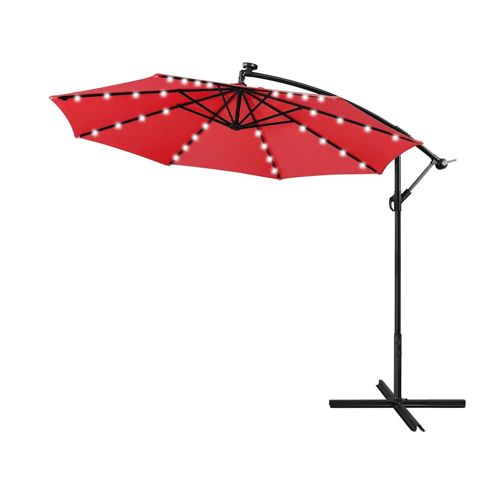 10FT Solar Offset Umbrella, Cantilever Hanging Outdoor Umbrellas with ...