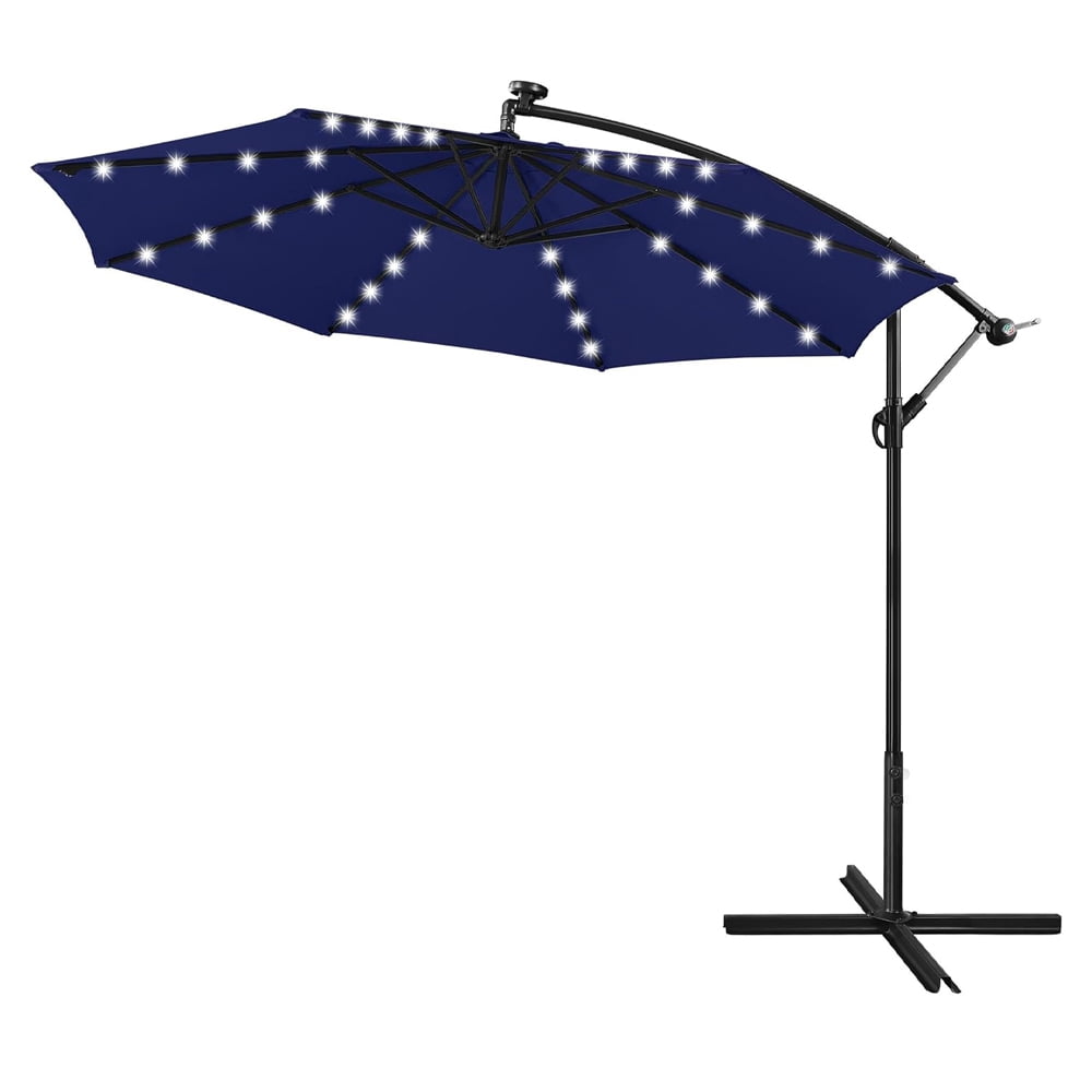 10FT Solar Offset Umbrella, Cantilever Hanging Outdoor Umbrellas with ...