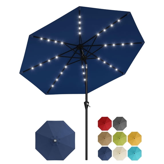 10FT Solar Patio Umbrella with 32 LED Lights – UV Protection, 8 Sturdy ...