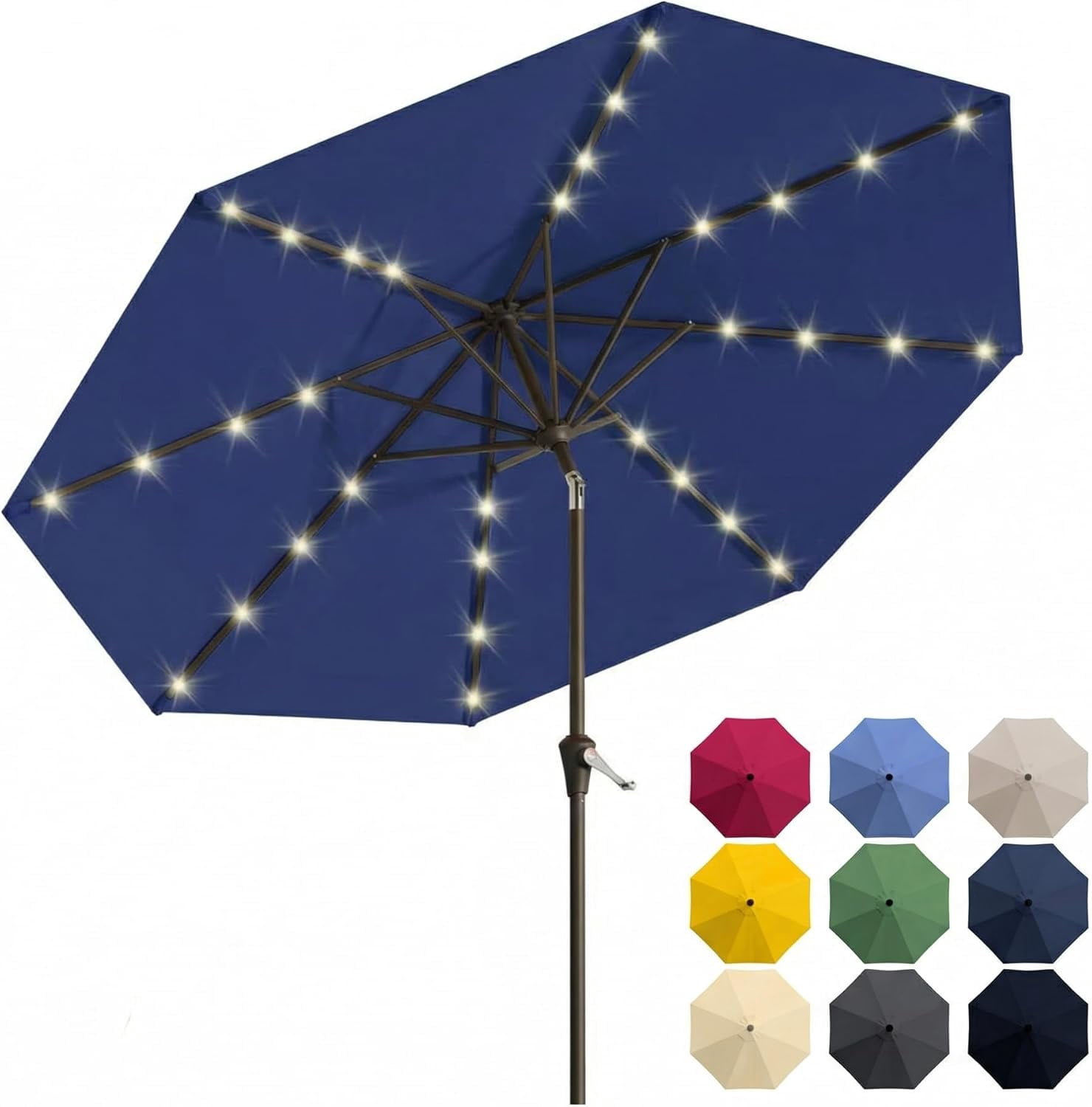 10FT Solar Patio Umbrella with Lights, Outdoor Table Market Umbrella ...