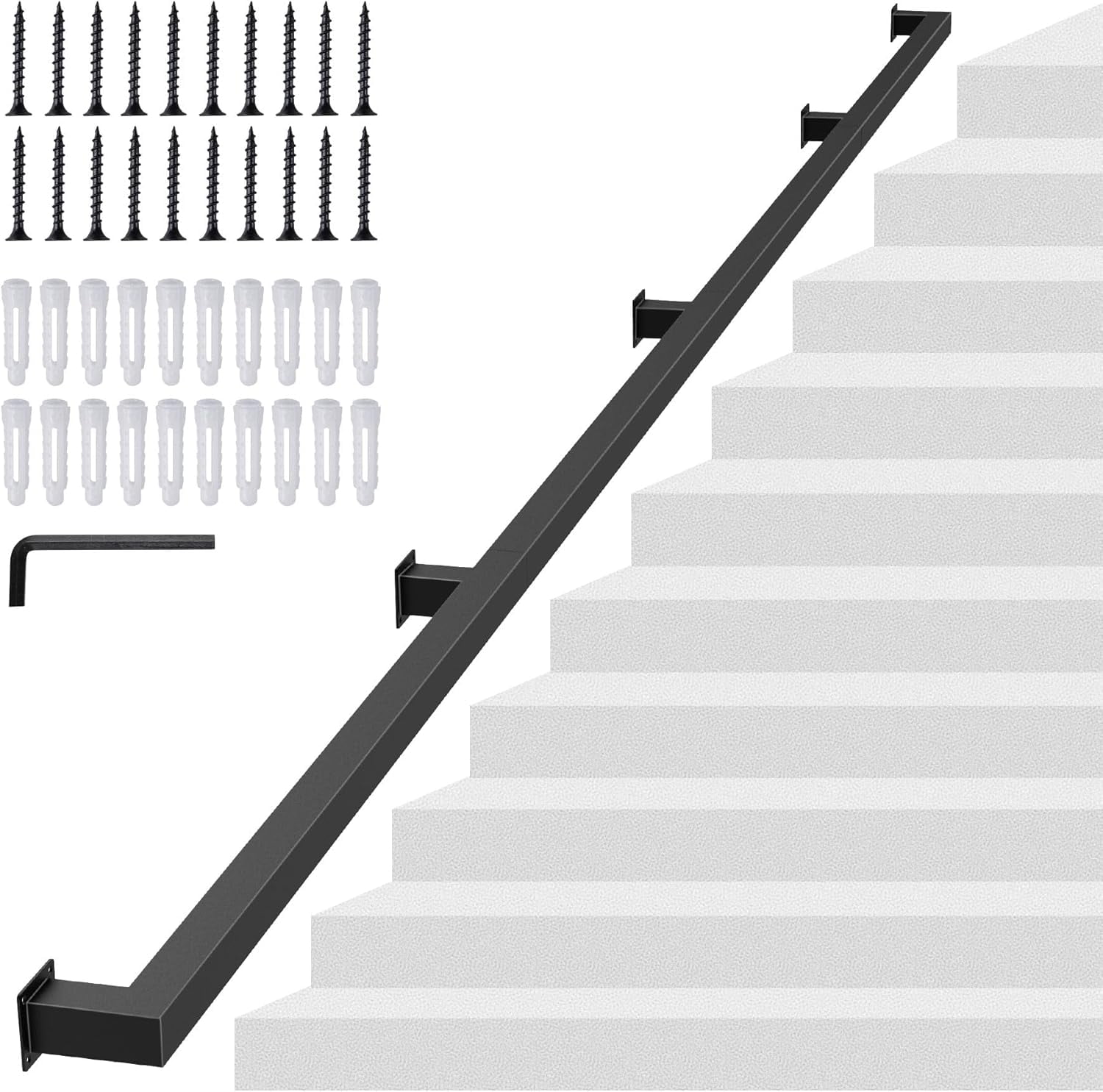 10FT Square Tube Handrail,Wall Mount Staircase Handrail Modern Pipe ...