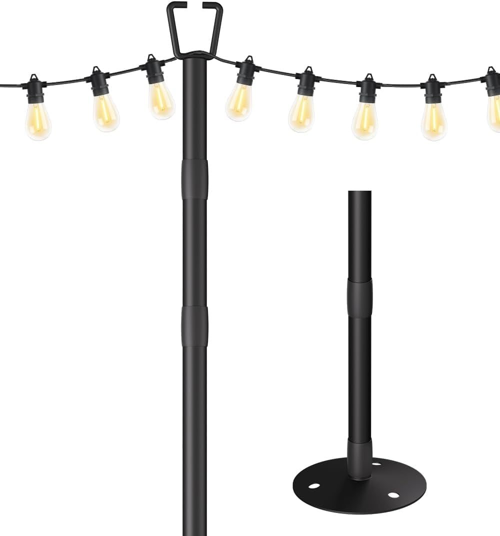 10FT String Light Poles for Outdoor Decor, Sturdy Light Pole with Hard ...