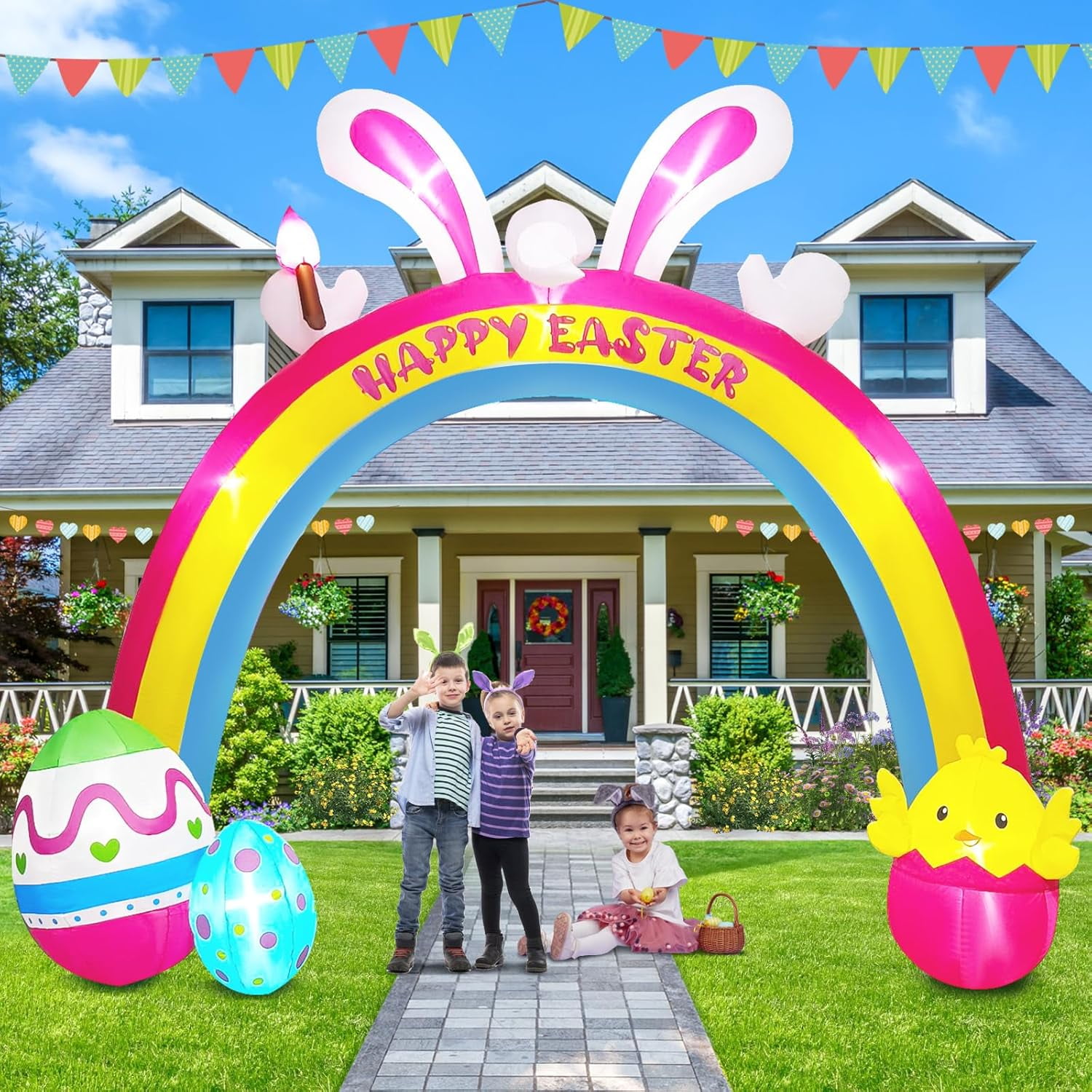 10FT Tall Easter Inflatable Bunny Archway Decorations with Easter Eggs ...