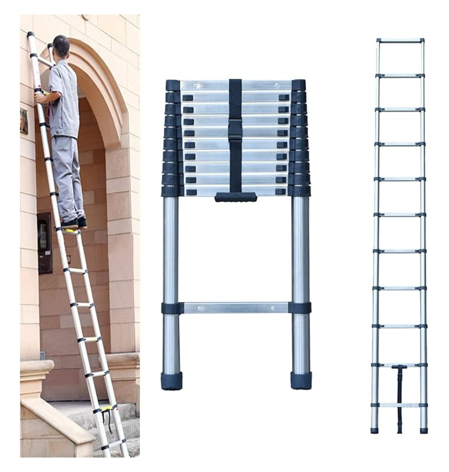 10FT Telescoping Ladder, Extension Ladder - Stainless Steel, Multi ...