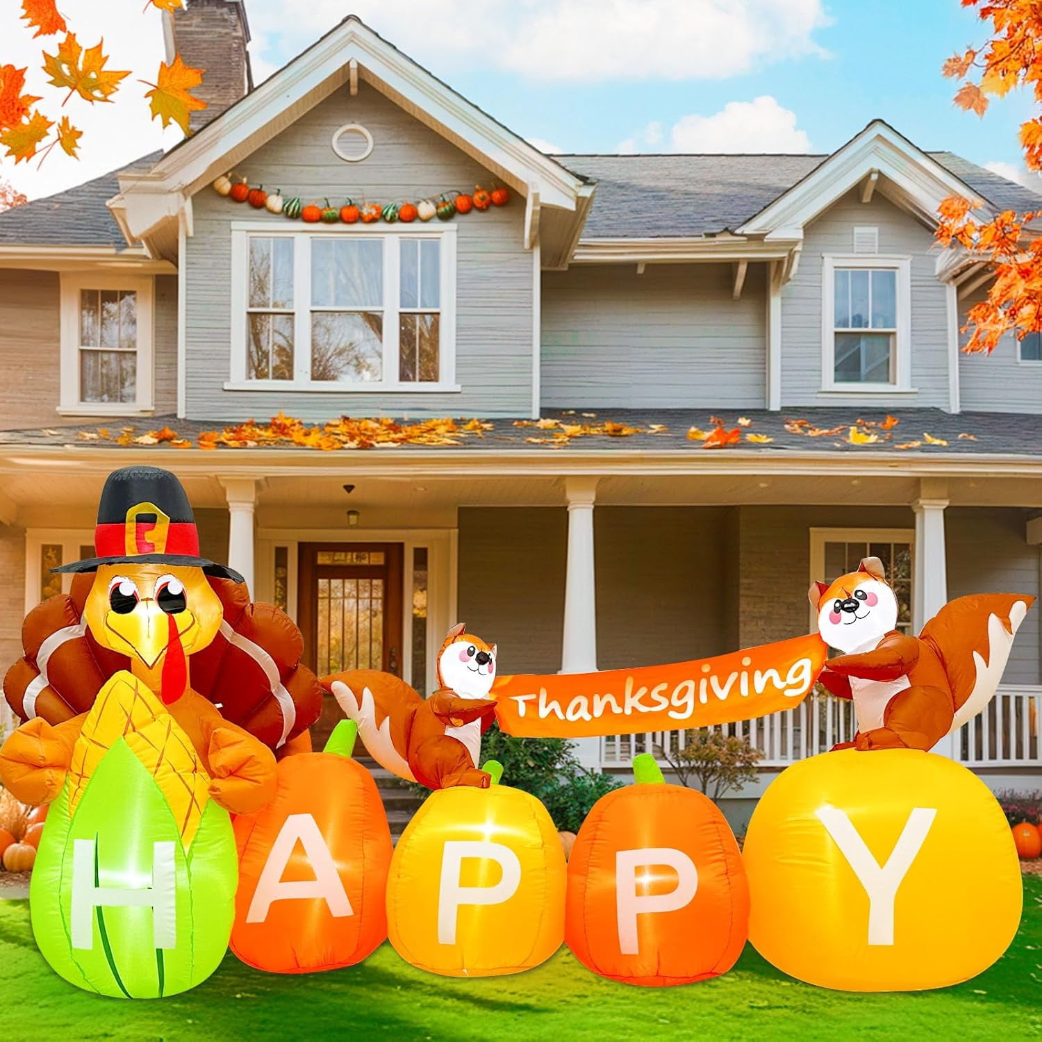 OurWarm 10FT Thanksgiving Inflatables Turkey and Squirrels, Turkey Blow ...