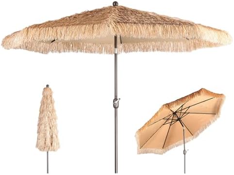 10FT Thatch Patio Umbrella, Tiki Style Outdoor Umbrella with Crank Lift ...