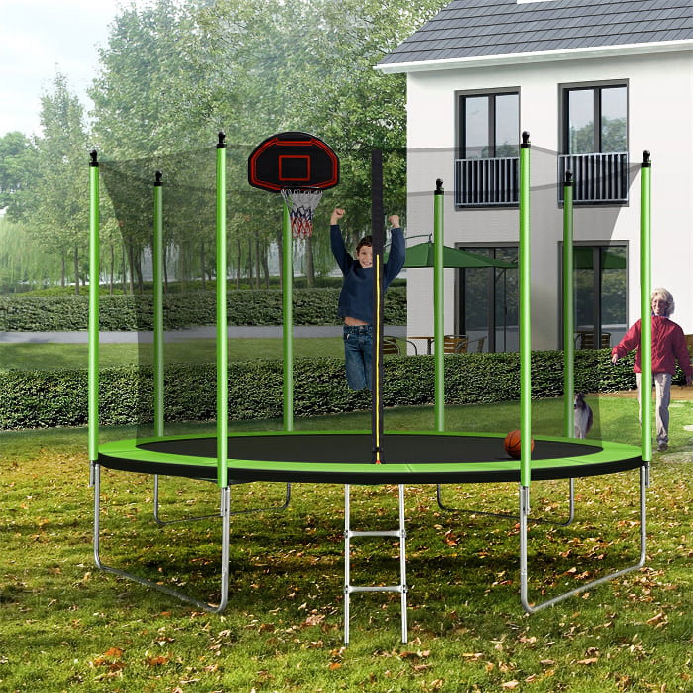 10FT Trampoline with Basketball Hoop and Inflator, Recreational ...