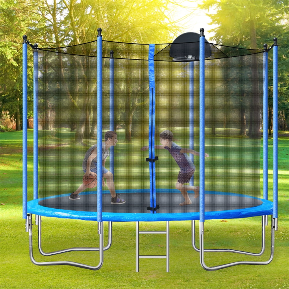 10FT Trampoline with Safety Enclosure Net and Board, Recreational ...