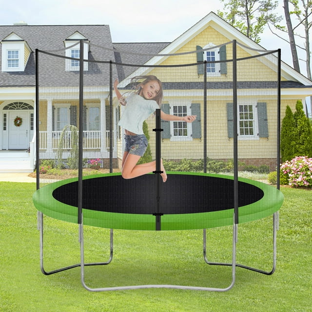 10FT Trampoline with Safety Enclosure Net ,Outdoor Jump Round ...