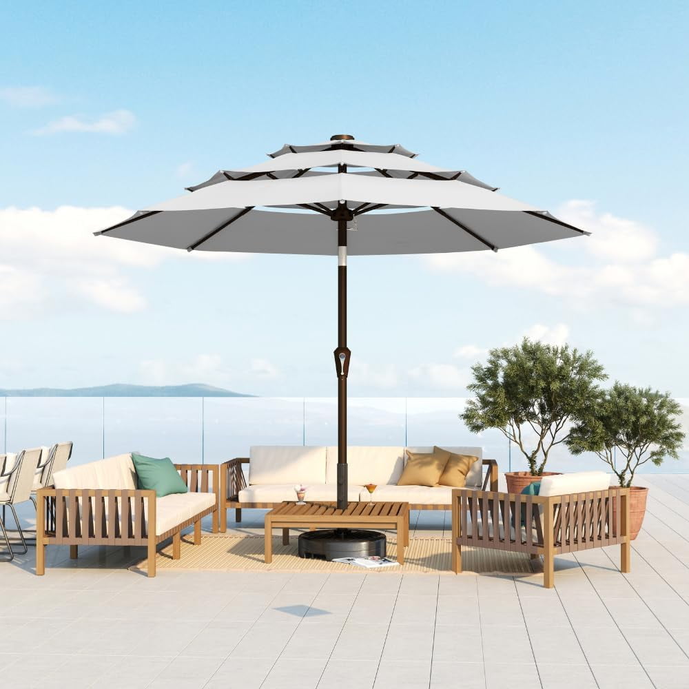 10FT Umbrella 3 Tiers Outdoor Market Umbrella w/Push Button Tilt, Crank ...
