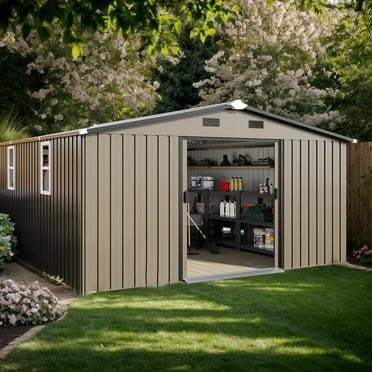 20 ft. x 19 ft. x 8 ft. Expandable Metal Storage Shed with Glass French ...