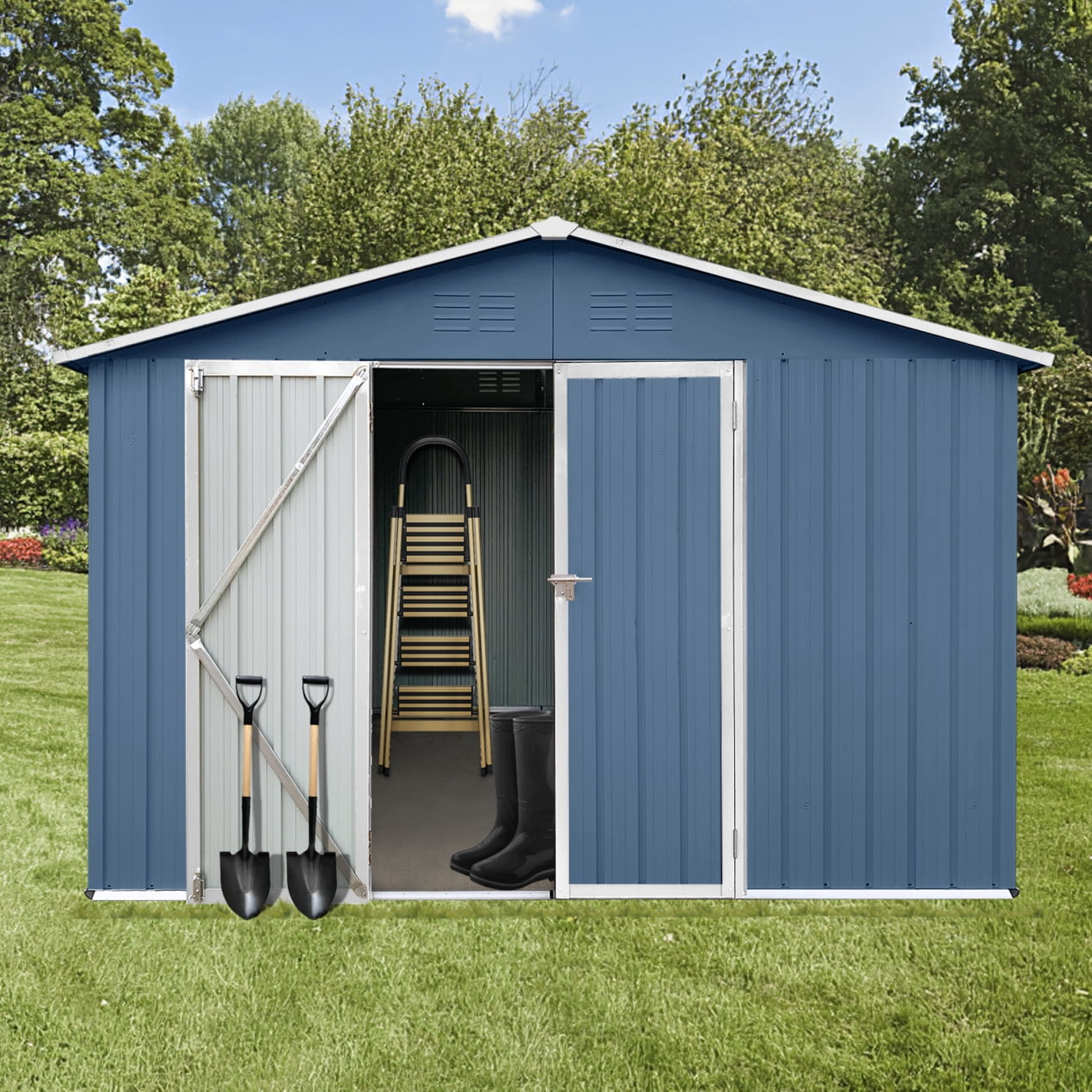 10FTx12FT Outdoor Storage Sheds, Large Metal Garden Sheds with Lockable ...