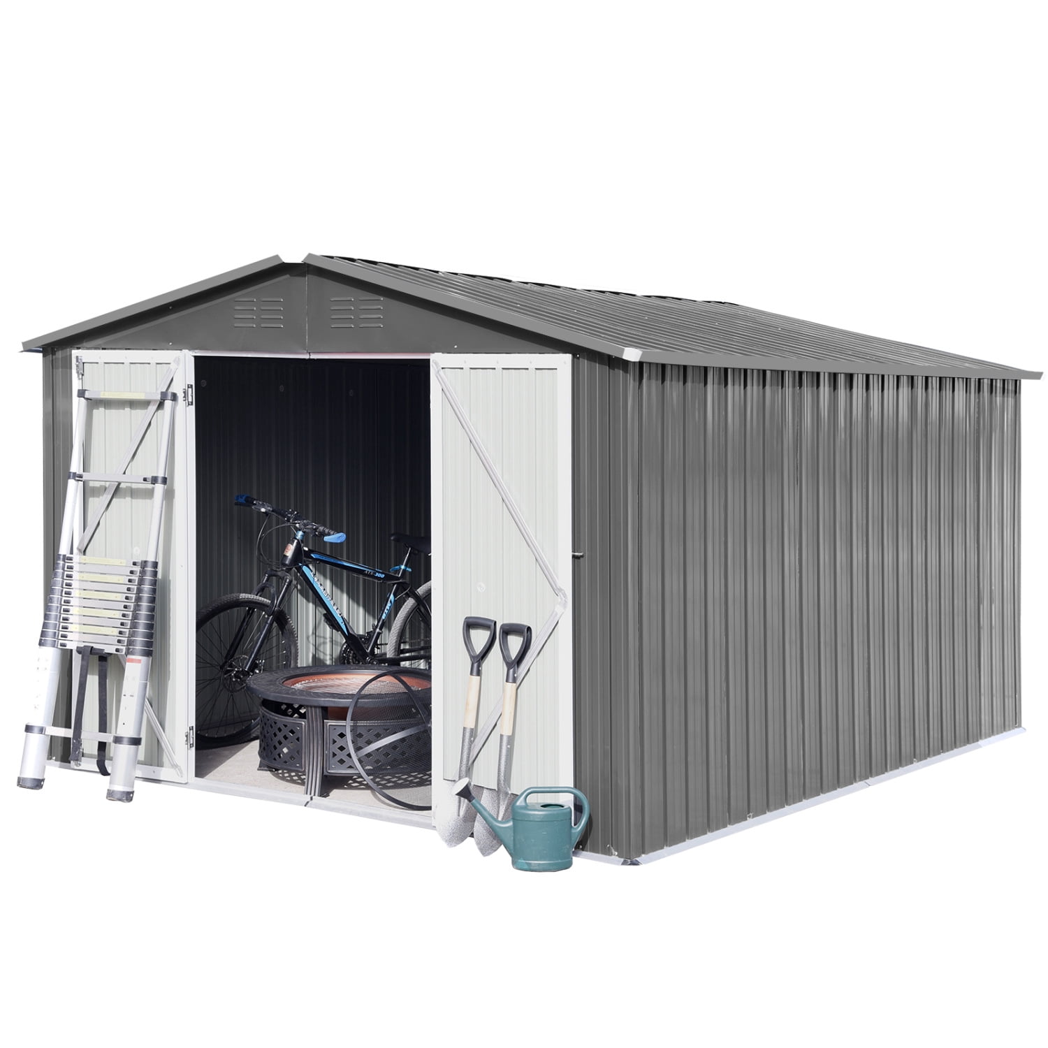 10FTx12FT Outdoor Storage Sheds, Large Metal Garden Sheds with Lockable ...