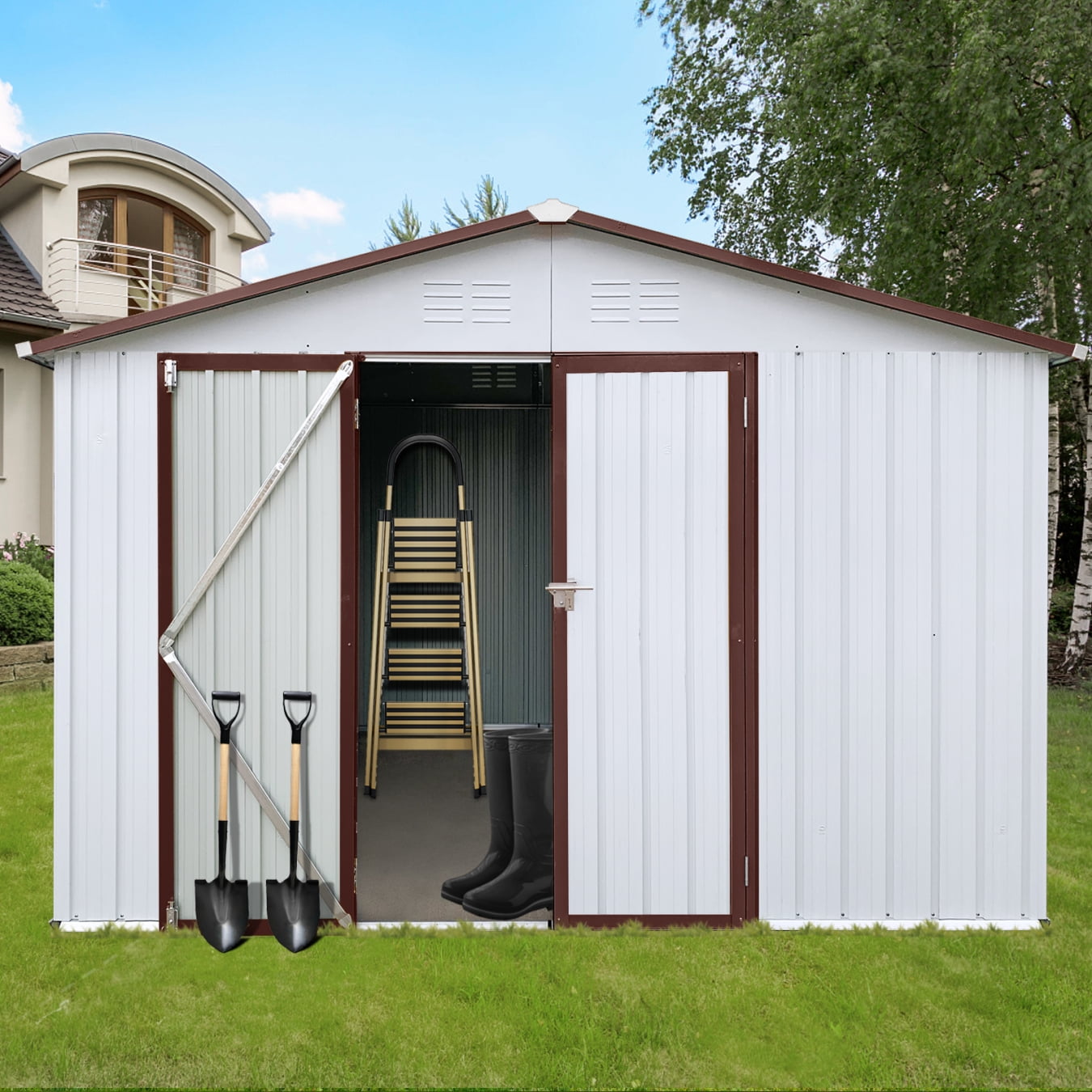 10FTx12FT Outdoor Storage Sheds, Large Metal Garden Sheds with Lockable ...